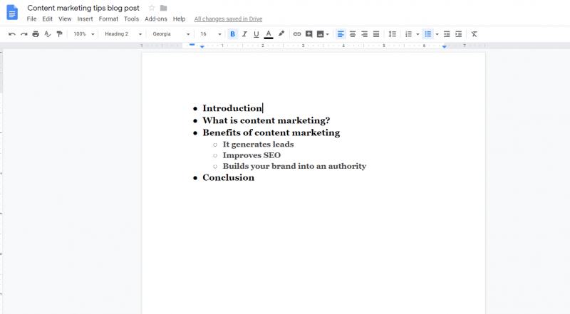 Blog Post Outline Example