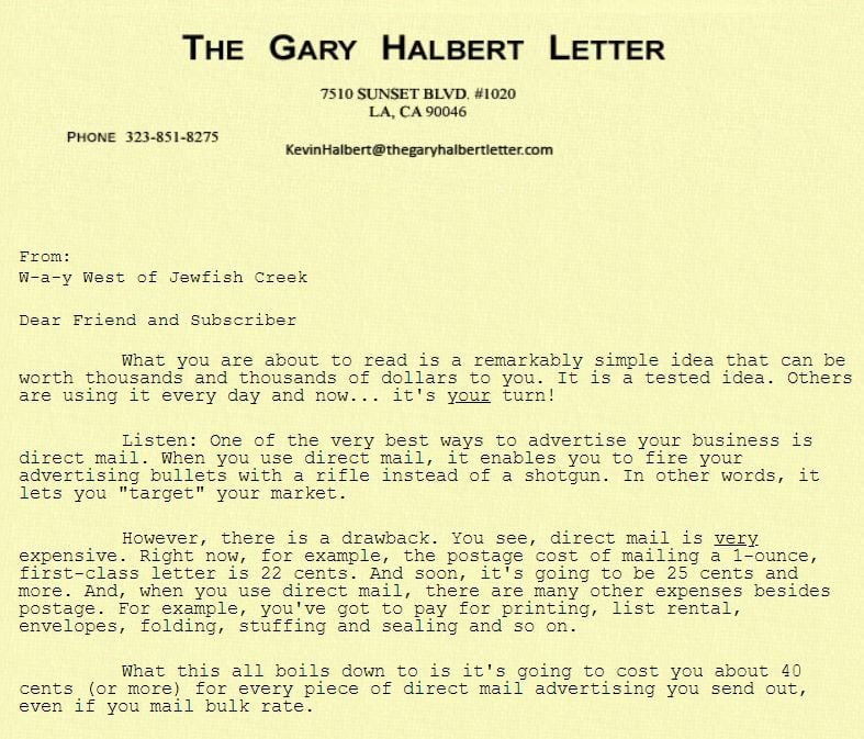 Gary Halbert letter about mailing - Carmine Mastropierro Gary Halbert letter about mailing - Carmine Mastropierro